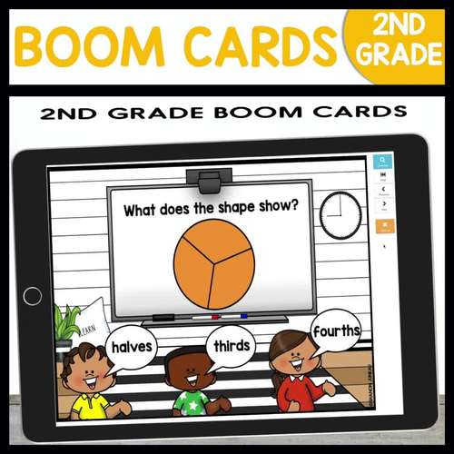 Geometry Boom Cards Fractions Equal Halves Fourths Thirds 2nd Grade 2.G.A.3