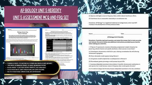 AP Biology UNIT 5 Heredity Test Assessment Exam | MCQ & FRQ + Rubric