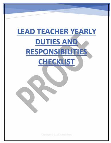 Lead Teacher Yearly Duties Checklist by Admin 4 You | TPT