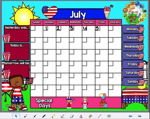 Morning Calendar For PROMETHEAN Boards - July- Independence Day by ...