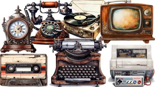 Watercolor Antique Technology Clipart Set of 20 Files by ...