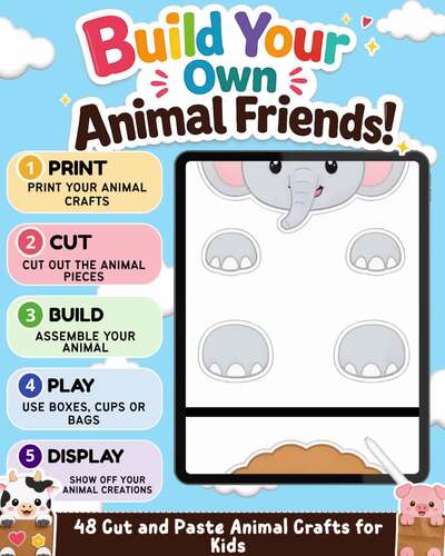 Animal Cut and Paste Crafts for Kids | Printable Preschool ...