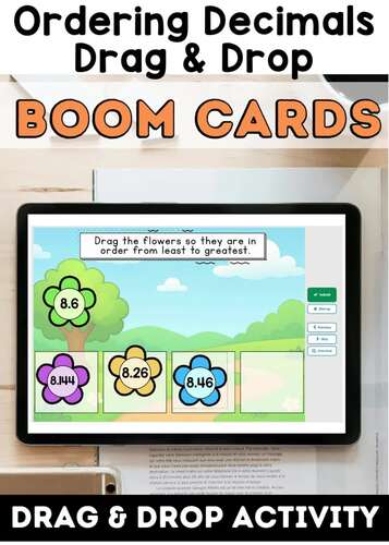 Ordering Decimals | Boom Cards™ | Drag and Drop Flower Garden Math