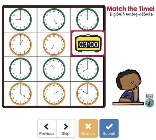 TELLING TIME TO THE HOUR BOOM CARDS PRACTICE KINDERGARTEN 1ST GRADE ...