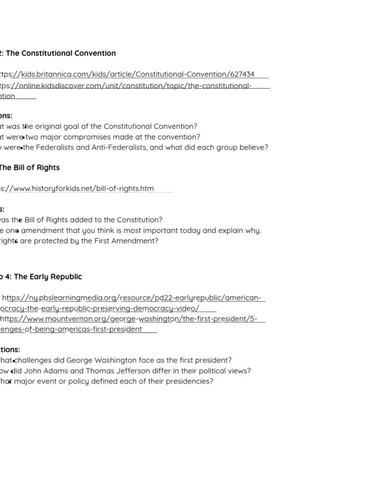 U.S. History WebQuest: The Constitution & Early Republic | Printable ...