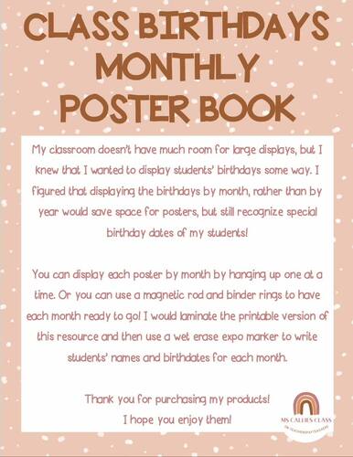Our Class Birthdays Display- Posters by Month Bulletin Board | TPT
