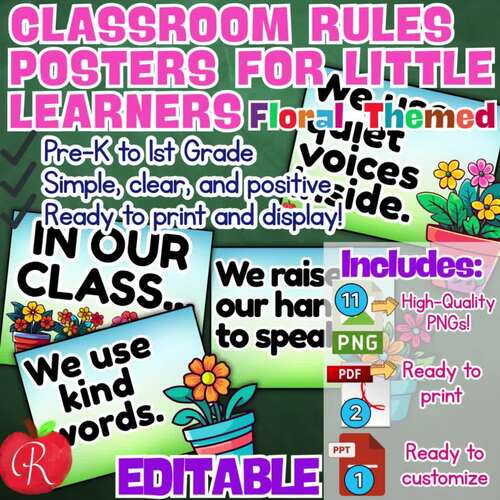 In Our Class... Classroom Rules Posters | Pre-K to 1st Grade | Floral ...