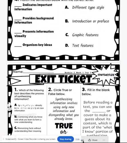 HMH Into Reading Lesson Exit Tickets - Fifth Grade - Module 2 Week 1