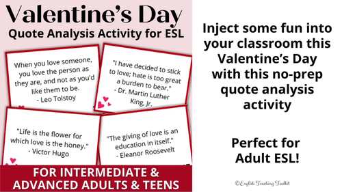 Adult ESL Valentine's Day Activities - Quote Analysis Activity with ...