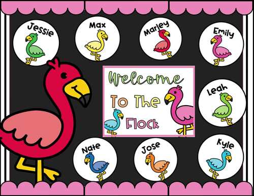Back to School Bulletin Board Welcome To The Flock Flamingo Themed Door ...