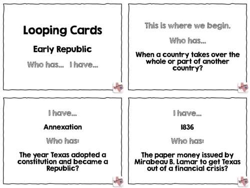 Looping Cards - Early Republic in Texas History by Lone Star History