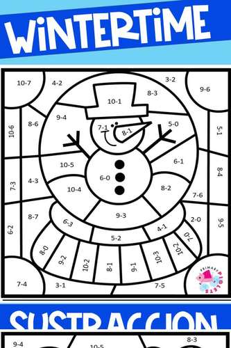 Winter Color by Number Subtraction in Spanish by Primary Piglets