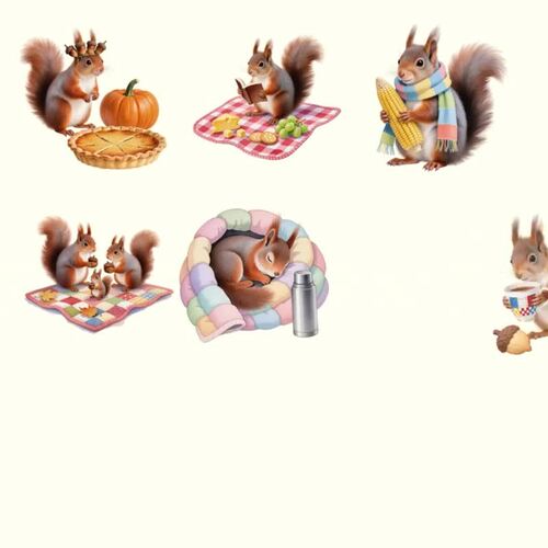 Autumn Picnic Squirrel PNG • 18 Digital Clipart Files • Transparent ...