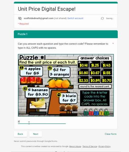 Unit Price Digital Math Escape Room Activity by Scaffolded Math and Science
