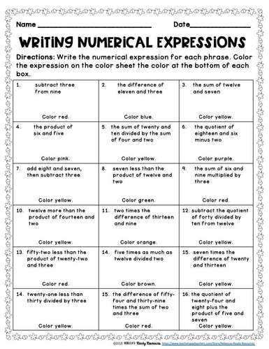 Numerical Expressions 5th Grade Fall Color by Number | TPT