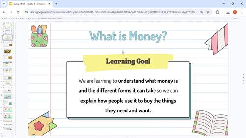 Grade 1 - Financial Literacy Unit - Google Lesson Slides - Ontario Math
