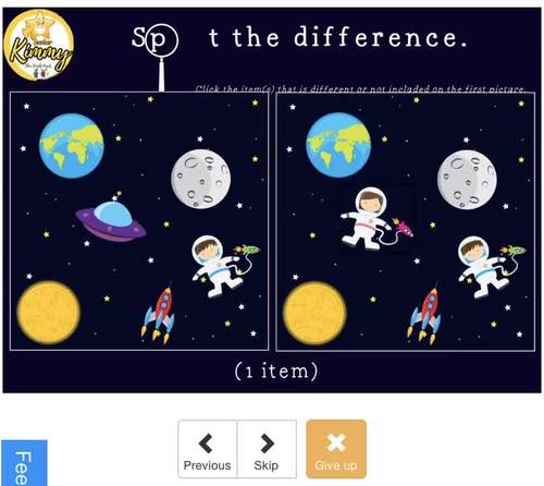 Space Spot the Difference Visual Comparison by Teacher Kimmy | TPT