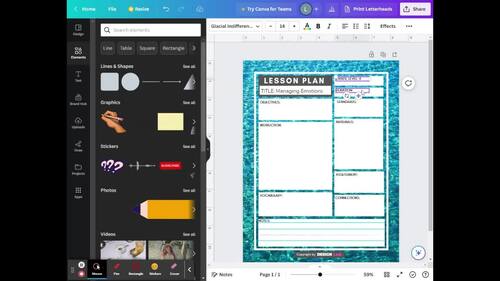 Lesson Plan Editable Template-Cool Blue Water by DesignLab | TPT