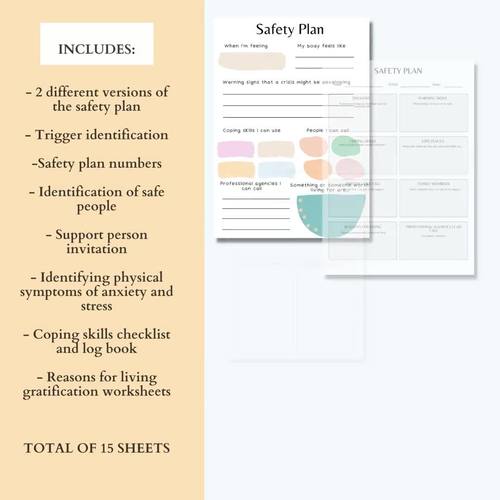 Safety plan worksheets, crisis plan, school counseling, therapy forms ...