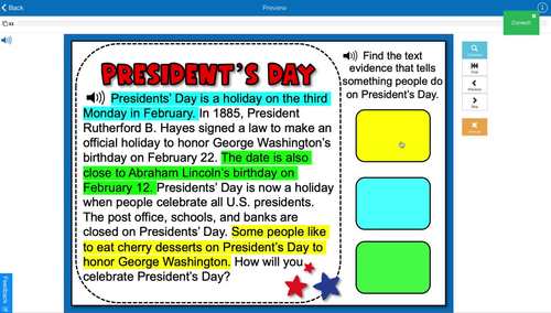 Presidents Day Finding Citing Text Evidence Reading Boom Cards Task ...