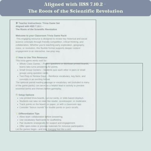 The Impact of New Scientific Theories & Inventions Trivia Game — HSS 7.10.2