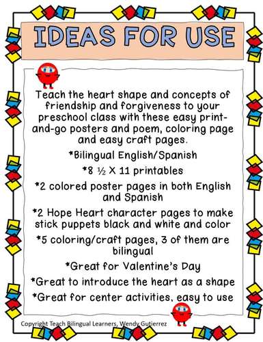 Bilingual Shapes Heart Activities Spanish and English | TpT