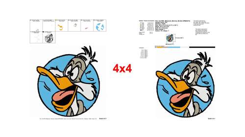 Funny cartoon duck character surprised face embroidery designs ...