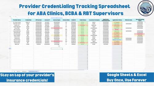 ABA Credentialing Tracking Spreadsheet Template by Soulful Systems