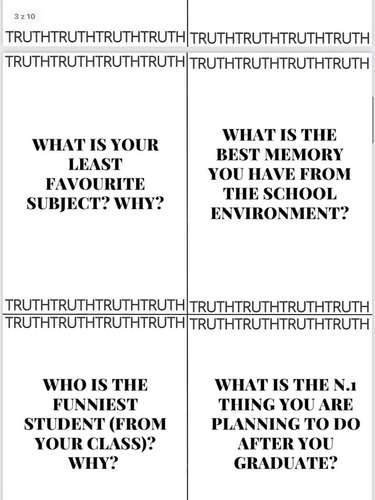 ESL Speaking game Cards Truth or dare questions by DominikaR | TPT