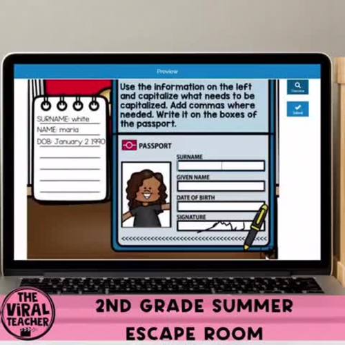 2nd Grade Math and ELA Review Summer Escape Room Activity Boom™ Cards