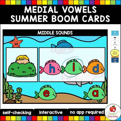 Medial Vowels - CVC Words (Summer Boom Cards) by United Teaching