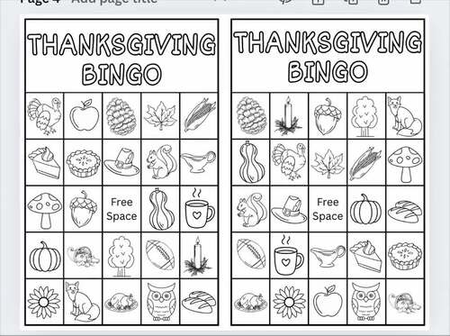 Thanksgiving Bingo Cards | 10 Unique Boards | Black & White Printable