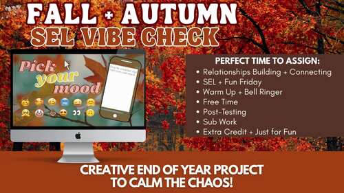 Fall September Activity Vibe Check In + Mood Scale SEL Fun Middle ...
