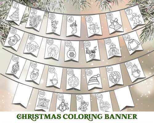 Christmas Coloring Banner, Classroom Bulletin Board, Christmas Activity