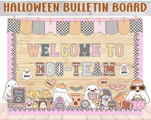 Cutesy Halloween Bulletin Board | October Door Display | Football Ghost ...