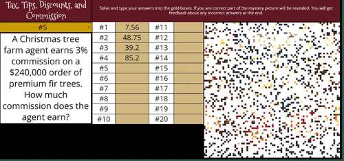 Percent Word Problems Christmas Math Pixel Art | Tax Tips Commission ...