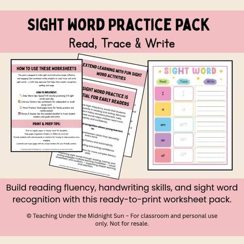 Sight Word Practice Pack – Read • Trace • Write Worksheets for Early ...