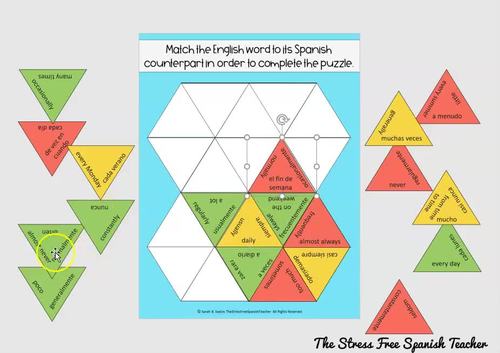 Spanish DIGITAL Puzzles FRECUENCIA vocabulary adverbs of frequency