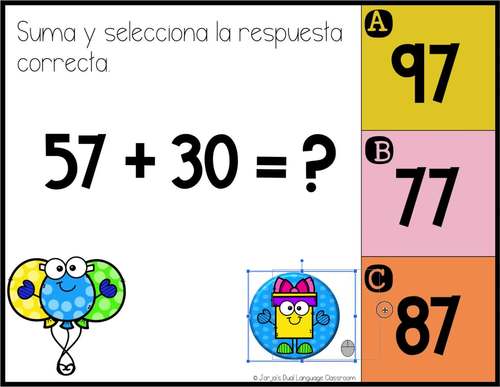 Sumar decenas Números al 99 DIGITAL Adding in Spanish Seesaw Google Slides