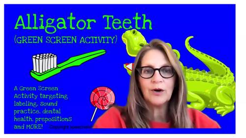 Digital Dental Health Speech Therapy: Alligator Teeth Green Screen Activity