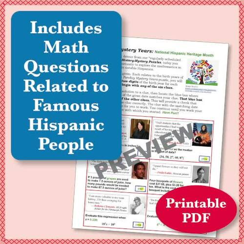 National Hispanic Heritage Month: Math Funday Mystery Puzzle & Art Activity