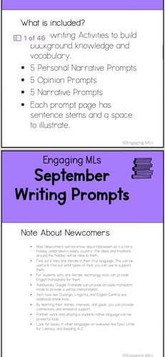 September Writing Prompts for MLs, ELLs, and ELs *ESL*ELD* by Engaging MLs