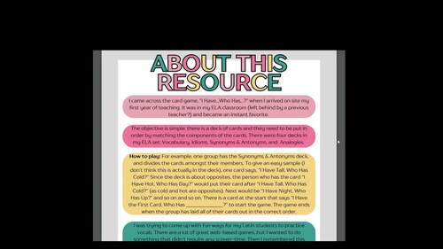 Latin Vocab Card Game ("I Have...Who Has...?" Cambridge Latin Stage 15)