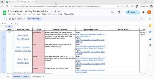 Science Vocabulary Ecosystems Word-A-Day Starter - Bell Ringer - Warm ...
