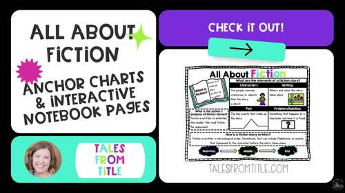 Characteristics of Fiction Text: Anchor Charts & Interactive Notebook Pages