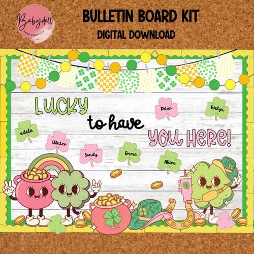 St. Patrick's Day Bulletin Board Retro Groovy Kit March Door Decor