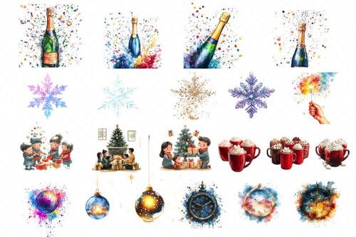 Holiday Cheer Christmas & New Year Clipart Bundle - 55 Transparent PNGs