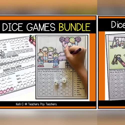 Addition Math Dice Games & Coloring Sheets for Kindergarten 1st Centers ...