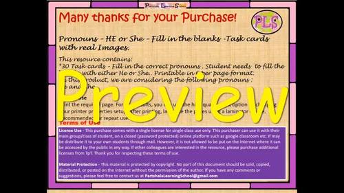 Pronouns - HE or SHE - Fill in the blanks - Task cards with real images