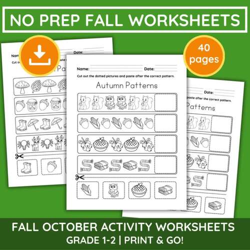 No Prep October Fall Worksheets for Pre-K, Tracing, Phonics, Math, Coloring